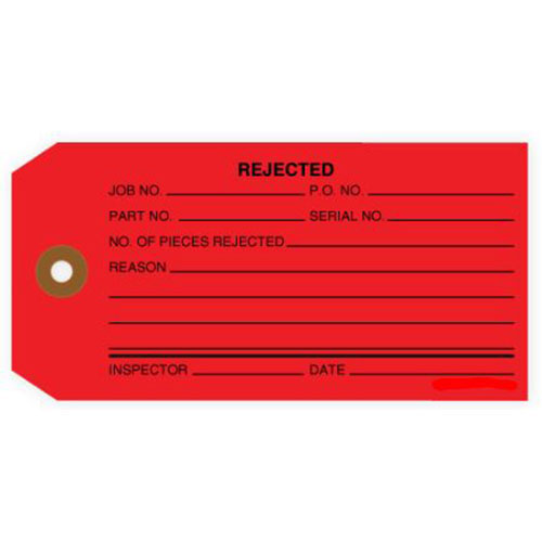 #5 4 3/4" x 2 3/8" 13 Pt. Red "Rejected" 1-Part Inspection Tags ...